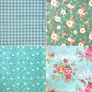 Mililanyo 8Pcs 18x22 inch Cotton Fabric Green Floral Rose Fat Quarters Fabric Pre-Cut Quilt Squares for Patchwork Quilting and DIY Sewing Projects