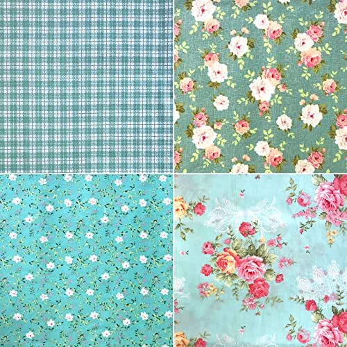 Mililanyo 8Pcs 18x22 inch Cotton Fabric Green Floral Rose Fat Quarters Fabric Pre-Cut Quilt Squares for Patchwork Quilting and DIY Sewing Projects