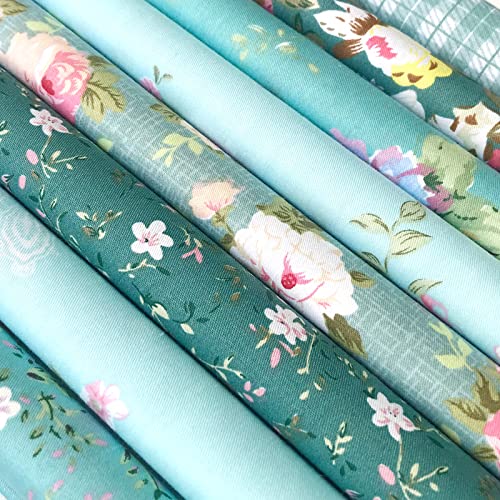 Mililanyo 8Pcs 18x22 inch Cotton Fabric Green Floral Rose Fat Quarters Fabric Pre-Cut Quilt Squares for Patchwork Quilting and DIY Sewing Projects