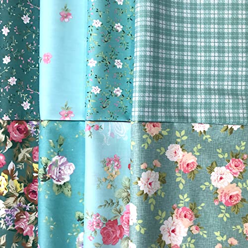 Mililanyo 8Pcs 18x22 inch Cotton Fabric Green Floral Rose Fat Quarters Fabric Pre-Cut Quilt Squares for Patchwork Quilting and DIY Sewing Projects