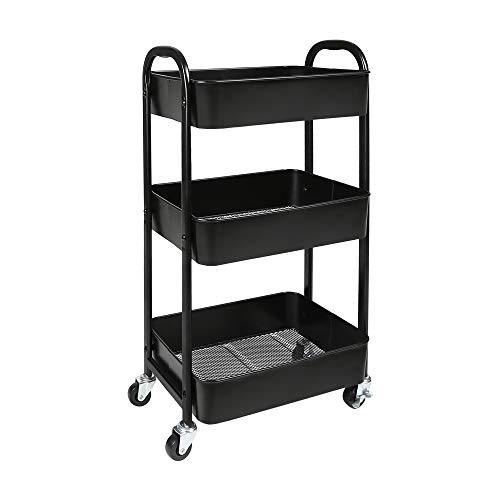 3-Tier Rolling Utility Cart with Caster Wheels,Easy Assembly, for Kitchen, Bathroom (Black)