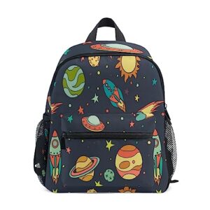 orezi cartoon universe ufo planet rocket toddler backpack for boys girls,kid's backpack schoolbags for kindergarten preschool toddler travel bag snack bag with chest clip