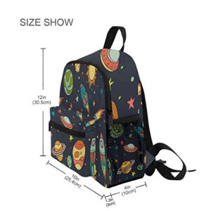 OREZI Cartoon Universe Ufo Planet Rocket Toddler Backpack for Boys Girls,Kid's Backpack Schoolbags for Kindergarten Preschool Toddler Travel Bag Snack Bag With Chest Clip