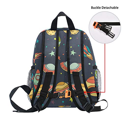 OREZI Cartoon Universe Ufo Planet Rocket Toddler Backpack for Boys Girls,Kid's Backpack Schoolbags for Kindergarten Preschool Toddler Travel Bag Snack Bag With Chest Clip