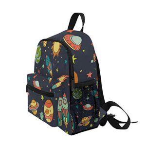 OREZI Cartoon Universe Ufo Planet Rocket Toddler Backpack for Boys Girls,Kid's Backpack Schoolbags for Kindergarten Preschool Toddler Travel Bag Snack Bag With Chest Clip