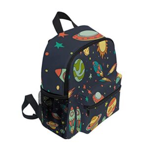 OREZI Cartoon Universe Ufo Planet Rocket Toddler Backpack for Boys Girls,Kid's Backpack Schoolbags for Kindergarten Preschool Toddler Travel Bag Snack Bag With Chest Clip