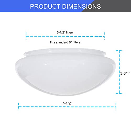 Dysmio 6-Inch White Classic Globe, Dome, Fitter Size 5-1/2 inches, Replacement Mushroom Glass Shade for Pendant, Fan light, Bathroom