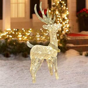 EAMBRITE 48” 70LT Pre-Lit Christmas Glittering Reindeer with Gold Jingle Bell and Twinkle Light Outdoor Holiday Mesh Standing Buck Deer Decorations for Home Lawn Yard Garden Indoor Outdoor Plug in