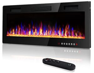 vitesse 50 inch ultra-thin electric fireplace in-wall recessed and wall mounted fireplace heater,linear fireplace with multicolor flame,timer,low noise,750/1500w,touch screen & remote control(50’’)