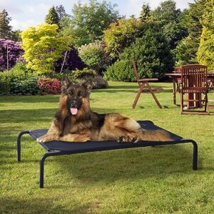 GDKASRNY Pet Bed,Portable Raised Cooling Steel-Framed Elevated Pet Bed 24" 32" 48", Elevated Mesh Pet Bed Durable Frame Dog Cot for Outdoor or Indoor Use with Skid-Resistant Feet Black Large (Medium)