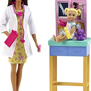 Barbie Careers Doll & Playset, Pediatrician Theme with Brunette Fashion Doll, 1 Patient Doll, Furniture & Accessories,White