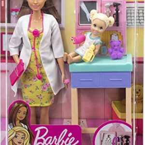 Barbie Careers Doll & Playset, Pediatrician Theme with Brunette Fashion Doll, 1 Patient Doll, Furniture & Accessories,White