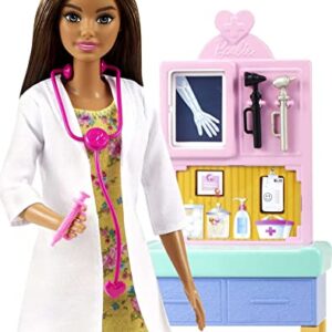 Barbie Careers Doll & Playset, Pediatrician Theme with Brunette Fashion Doll, 1 Patient Doll, Furniture & Accessories,White