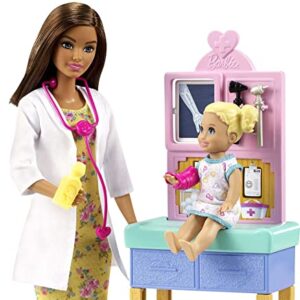 Barbie Careers Doll & Playset, Pediatrician Theme with Brunette Fashion Doll, 1 Patient Doll, Furniture & Accessories,White