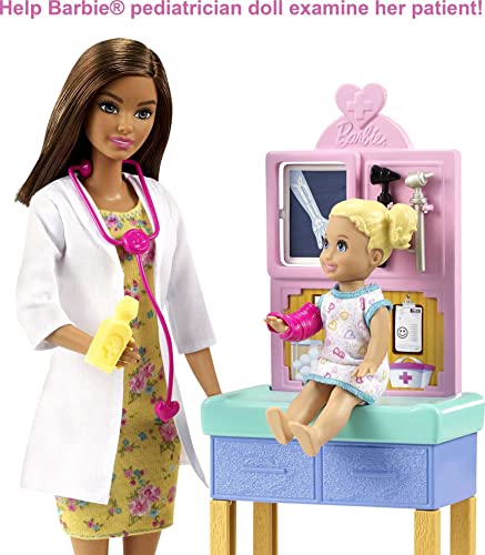 Barbie Careers Doll & Playset, Pediatrician Theme with Brunette Fashion Doll, 1 Patient Doll, Furniture & Accessories,White