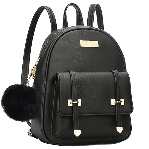 KKXIU Women Small Backpack Purse Convertible Leather Mini Daypacks Crossbody Shoulder Bag (Black)