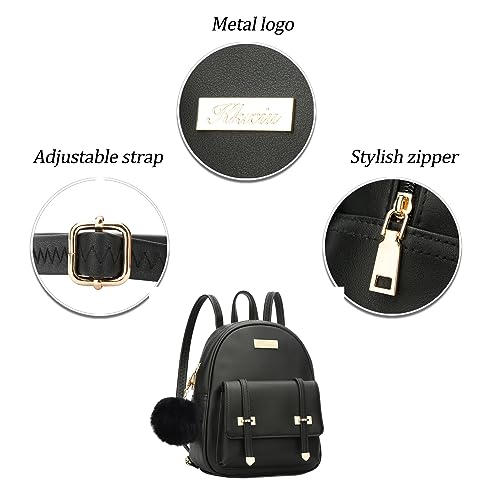 KKXIU Women Small Backpack Purse Convertible Leather Mini Daypacks Crossbody Shoulder Bag (Black)