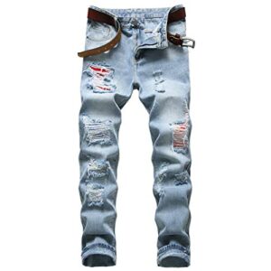 coosven men ripped jeans, slim fit straight leg, denim pants with holes (light blue, 30)