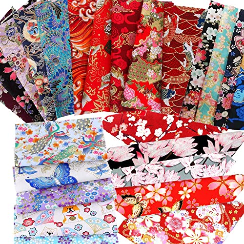 ACCOCO 30pcs 8" x 10"(20cm x 25cm) Cotton Craft Fabric Bundle Squares Patchwork,Japanese Style Cotton Wrapping Cloth Squares Quilting Fabric, Bundles of Fabric for DIY Patchwork Sewing