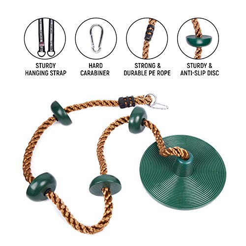 Decorlife Rope Swing for Tree, Sturdy Outdoor Disc Swing Set for Kid, Climbing Tree Swing with Strap & Carabiner, Easy Setup