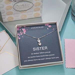 Gifts from Sister, Sterling Silver Infinite Two Interlocking Infinity Double Hearts, Birthday Jewelry Gift Necklaces for Sisters, No Matter