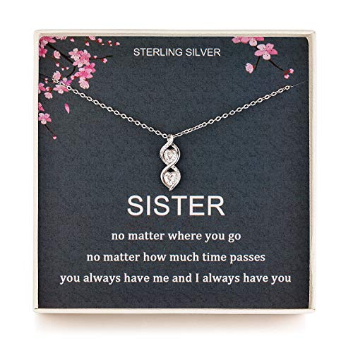 Gifts from Sister, Sterling Silver Infinite Two Interlocking Infinity Double Hearts, Birthday Jewelry Gift Necklaces for Sisters, No Matter