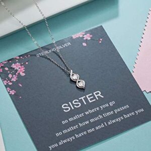 Gifts from Sister, Sterling Silver Infinite Two Interlocking Infinity Double Hearts, Birthday Jewelry Gift Necklaces for Sisters, No Matter