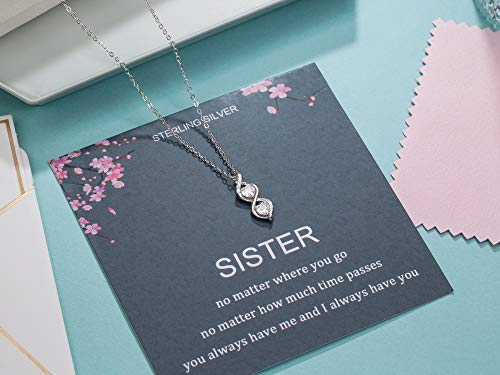 Gifts from Sister, Sterling Silver Infinite Two Interlocking Infinity Double Hearts, Birthday Jewelry Gift Necklaces for Sisters, No Matter