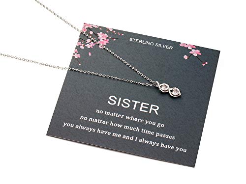 Gifts from Sister, Sterling Silver Infinite Two Interlocking Infinity Double Hearts, Birthday Jewelry Gift Necklaces for Sisters, No Matter