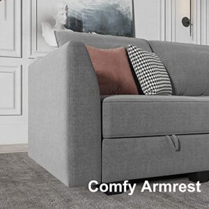 HONBAY Convertible Sectional Sofa Couch with Modern Fabric Modular 3 Seater Sofa for Apartment, Grey