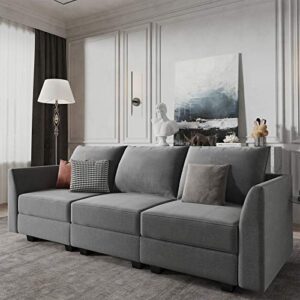 HONBAY Convertible Sectional Sofa Couch with Modern Fabric Modular 3 Seater Sofa for Apartment, Grey