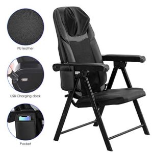 COMFIER Folding Massage Chair Portable, Shiatsu Neck Back Massager with Heat, Foldable Chair Massager for Full Body, Adjustable Backrest Height,Office Home Use, Gifts for Men Women,Black