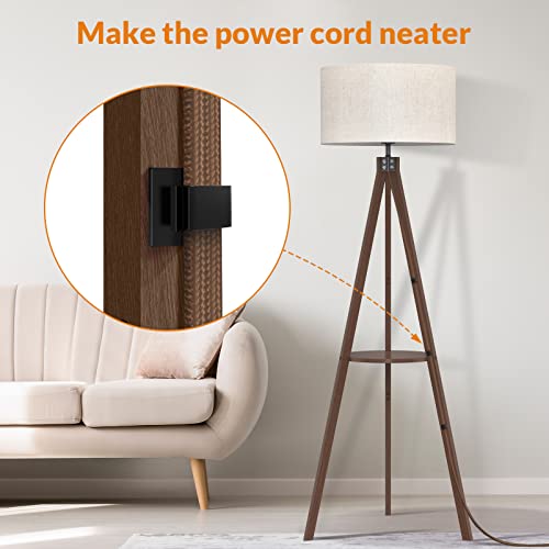 LEPOWER Tripod Floor Lamp, Mid Century Standing Lamp with Shelf, Modern Design Wood Floor Lamps for Living Room, Bedroom, Office, Flaxen Lamp Shade with E26 Lamp Base