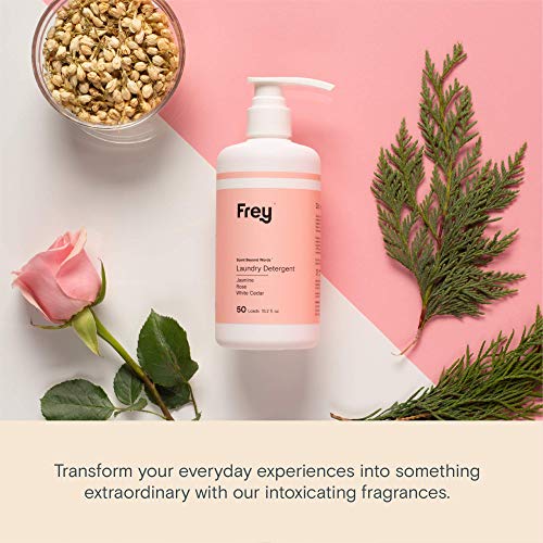 FREY Concentrated Liquid Laundry Detergent - Specially Formulated for Sensitive Skin and High Efficiency (HE) Washers - Removes Stains, Ideal for 50 Loads - Jasmine Rose White Cedar Scent - Pack of 2