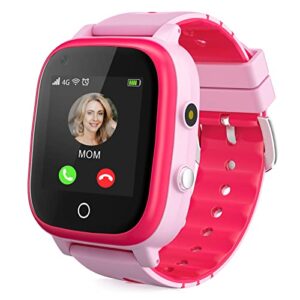 4g kids smartwatches, ip67 waterproof lbs wifi gps tracker children smartwatch phone call for boys girls, touch screen cellphone video call voice chat anti-lost sos learning toy for kids gift, pink