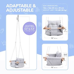 CaTeam - Canvas Baby Swing, Wooden Hanging Swing Seat Chair with Safety Belt, Durable Baby Swing Chair, Outdoor and Indoor Swing for Kids, Mounting Hardware Included, Gray