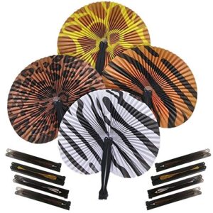 artcreativity 10 inch safari print folding fans, pack of 12 foldable fans in assorted colors and designs, goodie bag filler, party favors and supplies, fun novelties and gifts for kids ages 3+