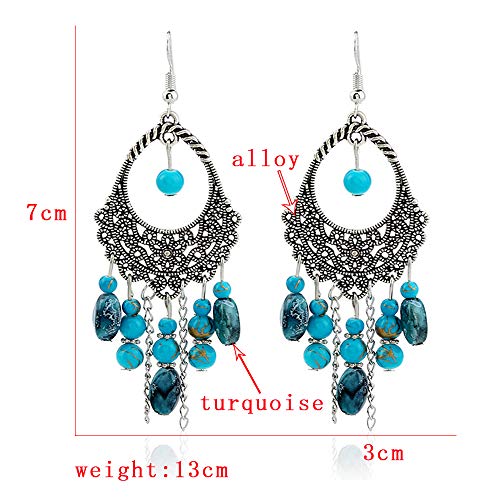 maytry Turquoise 3pcs Set - a Turquoise Necklace a pair of turquoise pendant tassel earrings, a stretchable turquoise braceleta Gift for Ladies