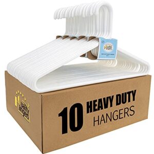 Quality White Hangers 10-Pack - Super Heavy Duty Plastic Clothes Hanger Multipack - 17 inch Thick Strong Standard Closet Clothing Hangers with Hook for Scarves and Belts Coat Hangers (White, 10)