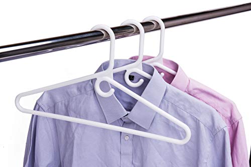 Quality White Hangers 10-Pack - Super Heavy Duty Plastic Clothes Hanger Multipack - 17 inch Thick Strong Standard Closet Clothing Hangers with Hook for Scarves and Belts Coat Hangers (White, 10)