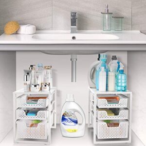 Simple Trending 3-Tier Under Sink Cabinet Organizer with Sliding Storage Drawer, Desktop Organizer for Kitchen Bathroom Office, Stackbale,White