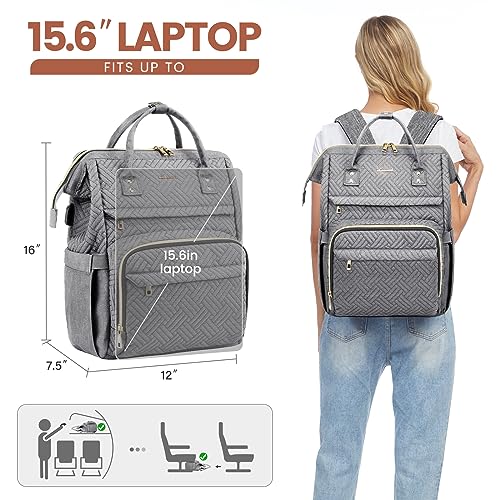 LOVEVOOK Laptop Backpack for Women,15.6 Inch Professional Womens Travel Backpack Purse Computer Laptop Bag Nurse Teacher Backpack,Waterproof College Work Bag Carry on Backpack with USB Port,Grey Plait