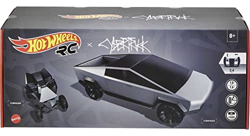 Hot Wheels 1:10 Tesla Cybertruck Radio-Controlled Truck & Electric Cyberquad, Custom Controller, Speeds to 12 MPH, Working Headlights & Taillights, For Kids & Collectors [Amazon Exclusive]