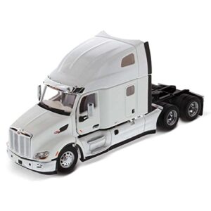 diecast masters peterbilt model 579 ultraloft tractor, concrete mixer truck - pearl white | sbfa with 72" sleeper| 1:50 scale model semi trucks | diecast model 71072