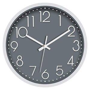 foxtop 12 inch non-ticking wall clock silent quartz battery operated round wall clock modern easy to read clock for office school classroom home bedroom living room kitchen (gray)