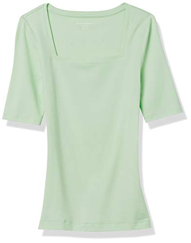 Amazon Essentials Women's Slim-Fit Half Sleeve Square Neck T-Shirt, Green, Medium