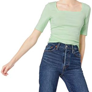 Amazon Essentials Women's Slim-Fit Half Sleeve Square Neck T-Shirt, Green, Medium