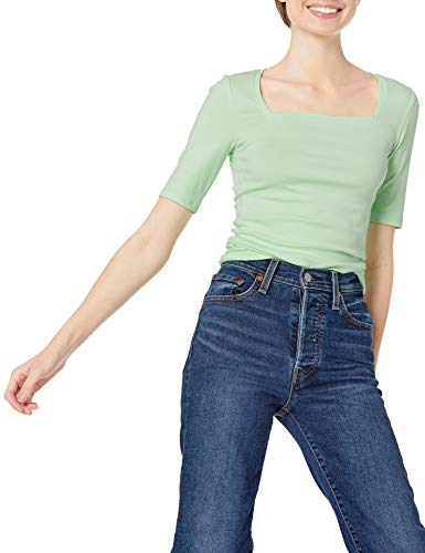 Amazon Essentials Women's Slim-Fit Half Sleeve Square Neck T-Shirt, Green, Medium