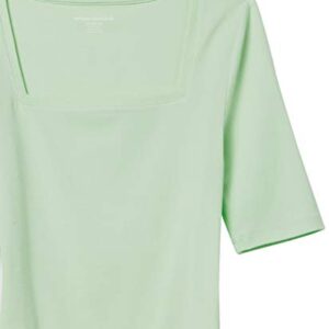 Amazon Essentials Women's Slim-Fit Half Sleeve Square Neck T-Shirt, Green, Medium