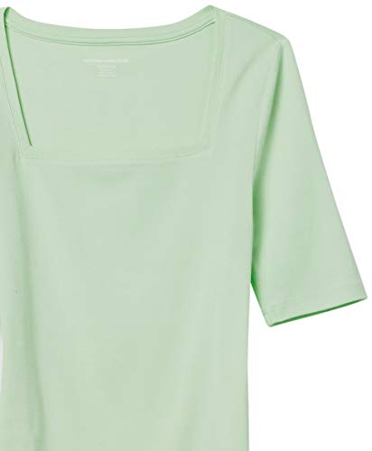 Amazon Essentials Women's Slim-Fit Half Sleeve Square Neck T-Shirt, Green, Medium